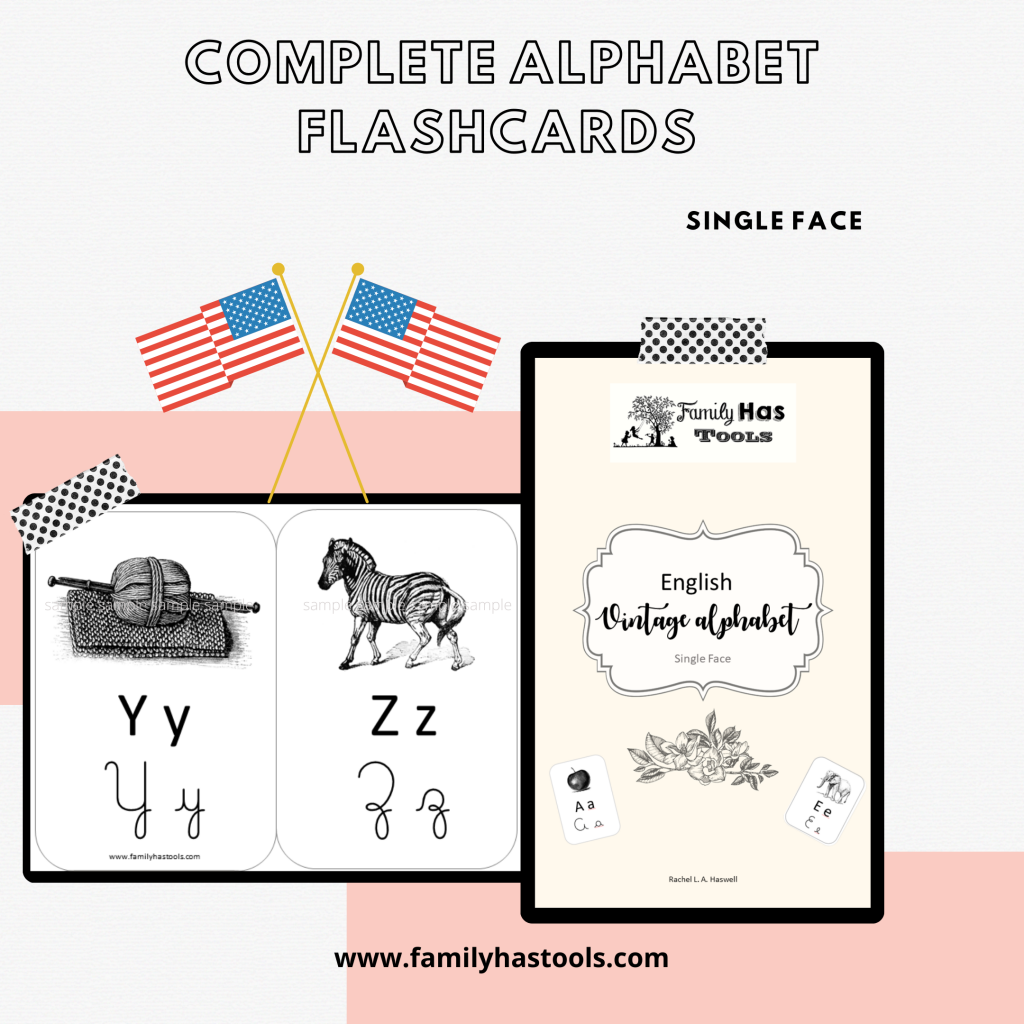Complete vintage alphabet flashcards - English - Family Has Tools